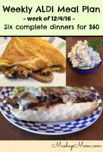 Easy weekly ALDI meal plan week of 12/4/16 - 12/10/16