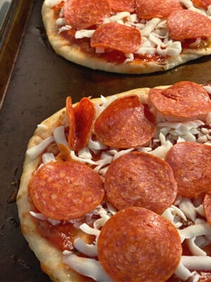Pepperoni Naan Pizza (with homemade pizza sauce)