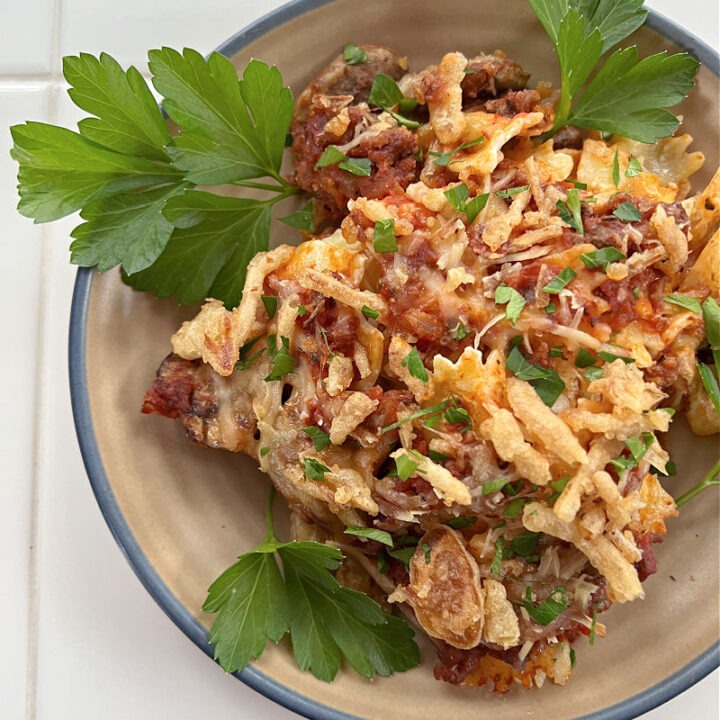 Cream Cheese Pasta Bake with French Fried Onions