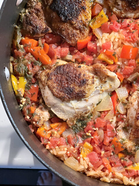 Oven Baked Chicken Thighs & Rice